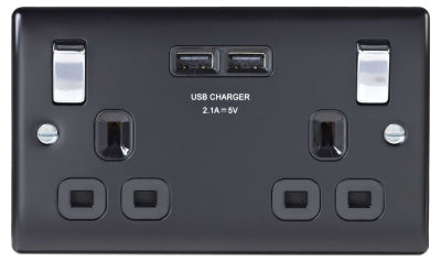 BG Nexus NMB22U3B 2G Switched Socket USB Matt Black Black Insert ...