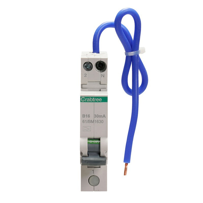 Crabtree 61/BM1630 Type A RCBO 16A Bi-Directional 30mA SPswN B Curve 6 ...