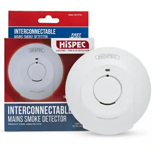 Hispec HSSA/PE/FF10 Interconnectable Fast Fix Mains Smoke Detector wit — Electricals Online