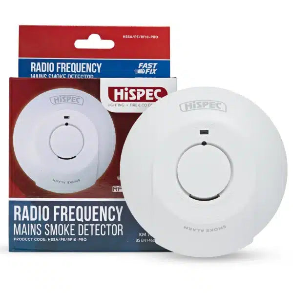 Hispec HSSA/PE/RF10-PRO Radio Frequency Mains Smoke Detector with 10yr ...