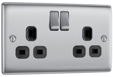 BG Nexus NBS22B 2G Switched Socket Brushed Stainless Black Insert ...
