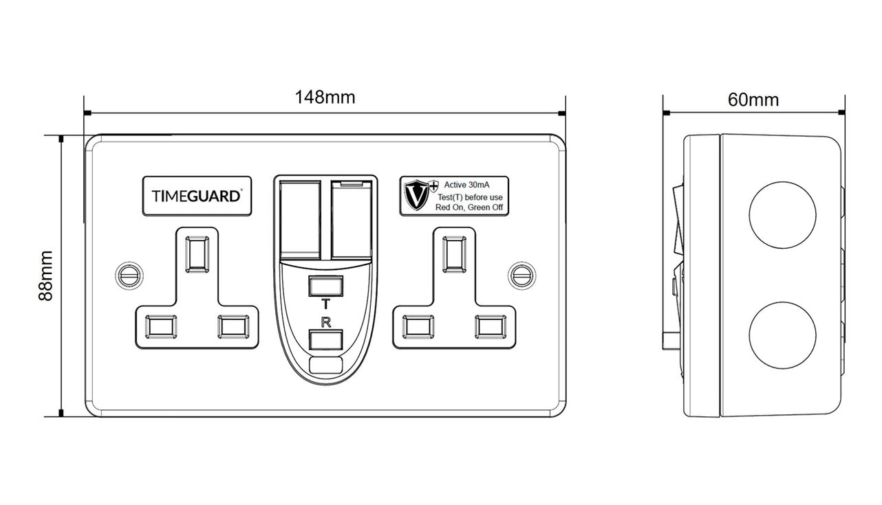 Timeguard RCD07MAVN Valiance+® RCD Protected Double Gang Metal Switche ...